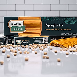 ZENB Plant Based Spaghetti - Made From 100% Yellow Peas, Gluten Free Pasta, Non-GMO, Vegan, Certified Kosher, 17g of Protein & 11g of Fiber In Every 3 oz Serving, Spaghetti - 8 oz Boxes (Pack of 3)