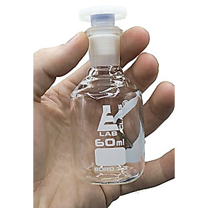 EISCO 60mL (2oz) Glass Reagent Bottle with Acid Proof Polypropylene Stopper, Borosilicate 3.3 Glass Labs