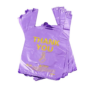 ysmile Plastic Grocery Bag Thank You T Shirt Plastic Shopping Bag for Small Business Food To Go Bag with Handle 12x19 Inch 50 pcs - Purple
