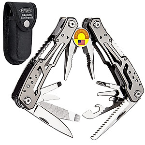 Bovgero Self Locking Multitool Plier, 15 in 1 Handmade Multi Tool Plier with Nylon Sheath, Spring Inside Multi-tool, Birthday Christmas Father's Day Gift for Men Women Him Her Husband Boyfriend