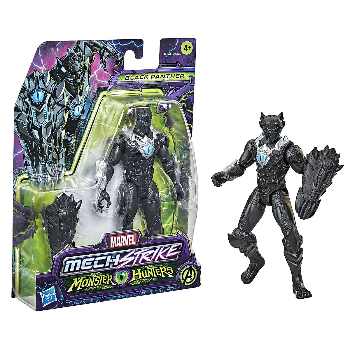 Marvel Avengers Mech Strike Monster Hunters Black Panther Toy, 6-Inch-Scale Action Figure with Accessory, Toys for Kids Ages 4 and Up