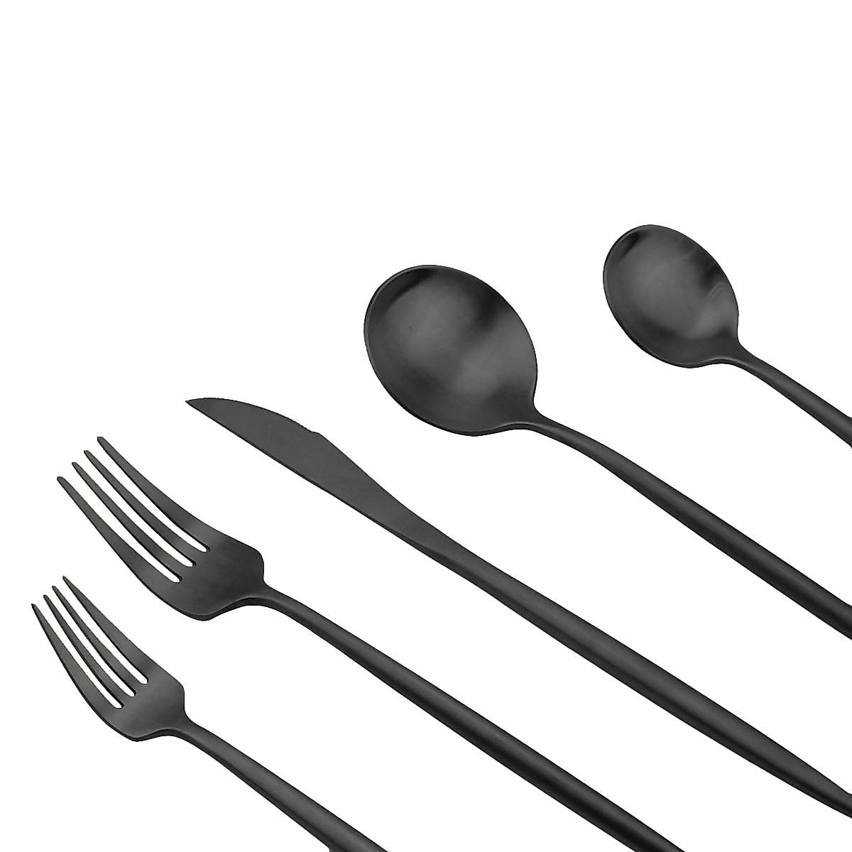 JASHII Luxury Black Flatware, Silverware Sets, 24-pieces Elegant Cute 18/10 Stainless Steel Silverware Set for Eating Home Kitchen Hotel Restaurant, Service Sets for 4 People, Dishwasher Safe