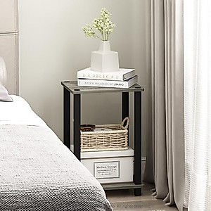 Furinno Simplistic 1-Tier End Side Night Stand/Bedside Table with Plastic Poles, French Oak Grey/Black