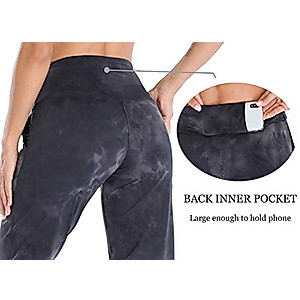 Oalka Women's Joggers High Waist Yoga Pockets Sweatpants Sport Workout Pants Tie Dye Black L
