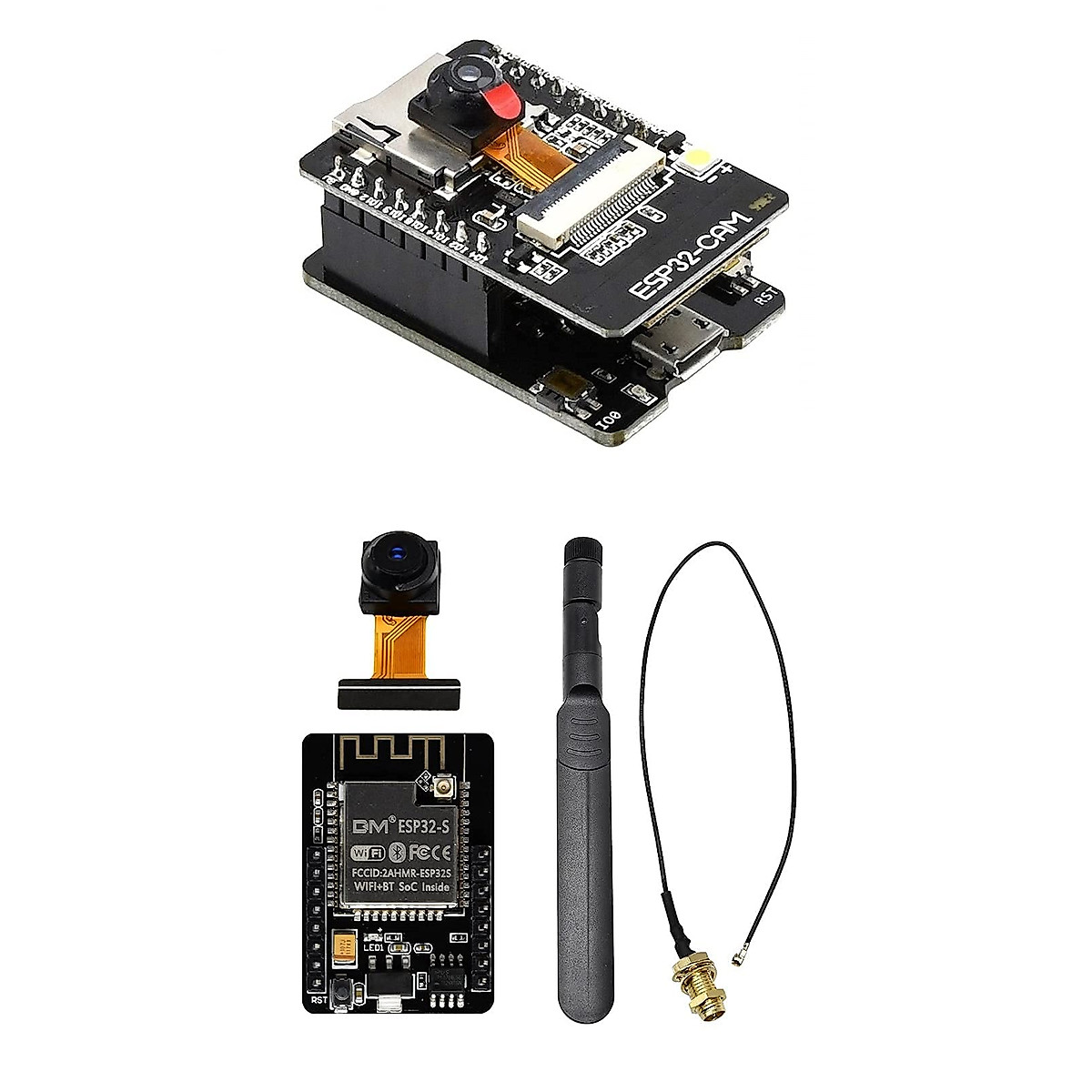 Aideepen ESP32-CAM-MB W- BT Board Micro USB to Serial Port CH-340G with 8DBI High Gain Dual-Band Antenna + 20cm IPEX to RP-SMA Cable