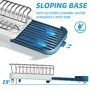 PXRACK Dish Drying Rack, Expandable(11.4"-18") Dish Rack for Kitchen Counter with Detachable Utensil Holder, Stainless Steel Small Dish Drainer and Drainboard Set for Kitchen in Sink