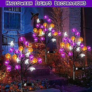 Sakayo 2 Pack Solar Lights Halloween Decorations Outdoor, Outdoor with 20 3D Ghost Bats Pumpkin LED Lights, Modes Waterproof Stake for Party Lawn Decor DCD1242