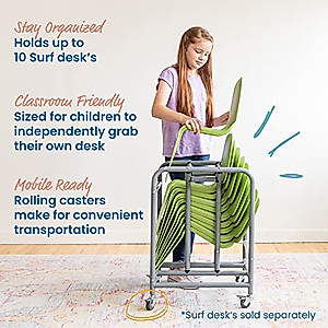 ECR4Kids The Surf Storage Rack, Stores 10 Portable Lap Desks, Flexible Seating, Silver