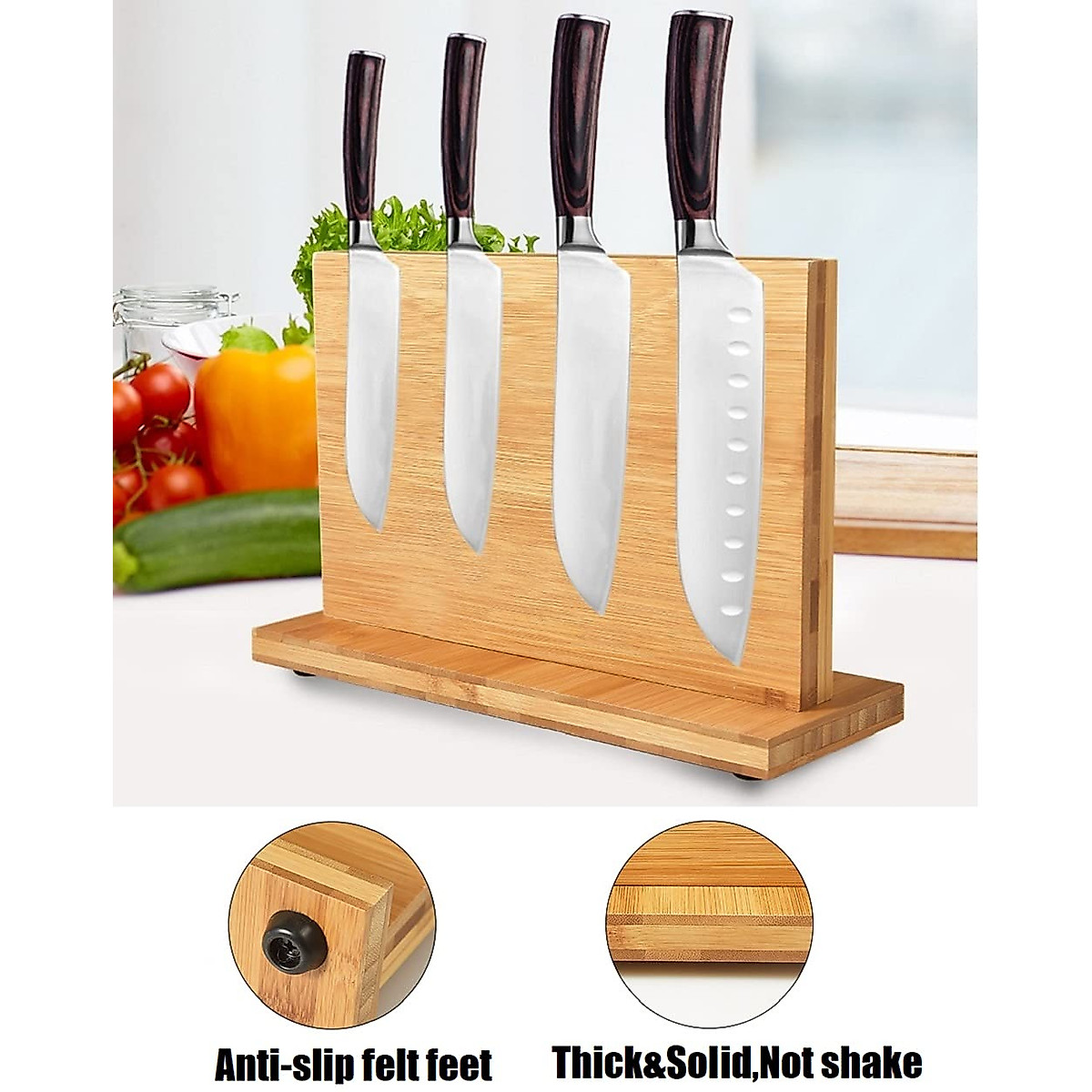 EYdoter Knife Block,Magnetic Knife holder,Bamboo knives Storage Holder stand