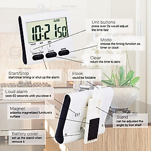 Mudder 3 Pack 24 Hours Magnetic Kitchen Timers with Digital Alarm Clock Timer, Loud Alarm and Big Screen (Black)