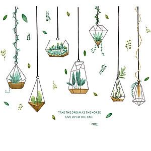 DRWSSR Hanging Creative Removable DIY Green Plant Potted Wall Decal Waterproof Vinyl Wall Decal Decor for Home Girls Bedroom Kids Room Bedroom Living Room Wall Corner (Plant)