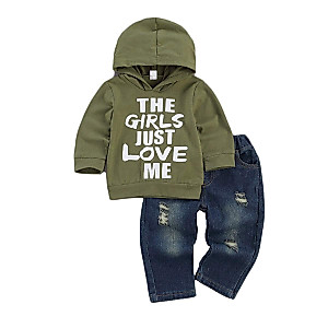fhutpw Toddler Baby Boy Outfits Hoodie Sweatshirts & Jeans Clothes Set Fall Winter 6 9 12 18 24 Months (A-Green, 18-24 Months)