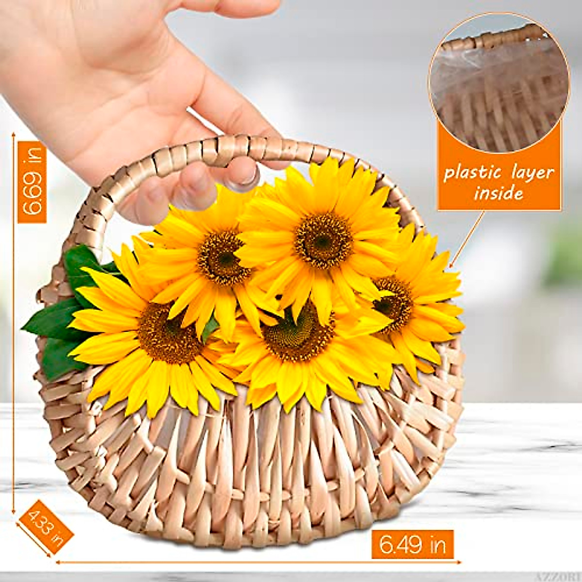 2Pcs Small Wicker Basket with Handle - Flower Girl Baskets for Weddings Rattan Basket Wedding Gift Flower Basket - Wicker Baskets Decorative Baskets for Home Decor Willow Basket Wicker Storage Basket