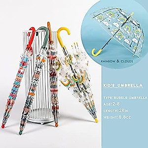 MRTLLOA Kids Rainbow Clear Bubble Umbrella, Toddler Grip Curved Handle Stick Rain Umbrella