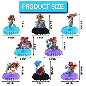 8Pcs Little Mermaid Honeycomb Centerpieces, 2023 Movie Little Mermaid Themed Birthday Table Centerpiece Toppers Party Decorate for Ariel Birthday Party Supplies Baby Shower Decor