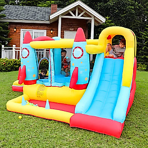 Doctor Dolphin Inflatable Rocket Bounce House with Blower,Inflatable Bouncy House for Kids Outdoor,Toddle Jumping Bounce House with Slide for Backyard Party
