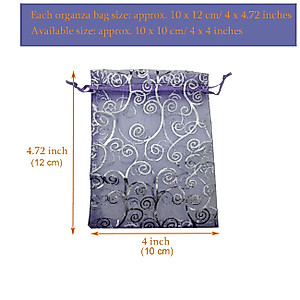 100PCS Sheer Organza Bags,4x4.72 Inch Wedding Favor Bags with Drawstring,Candy Jewelry Gift Bags for Party, Jewelry,Bathroom Soaps, Christmas, Makeup Organza Favor Bags (Purple-Rattan Print)