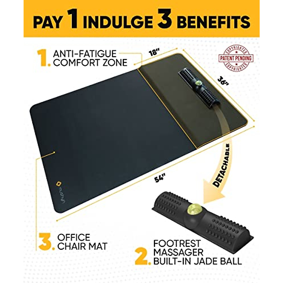 Standing Desk Mat Anti Fatigue Office Chair Mat - Sit Stand Comfort Mat with Foot Massager - Office Mat with Foot Rest Under Desk for Hardwood Floor