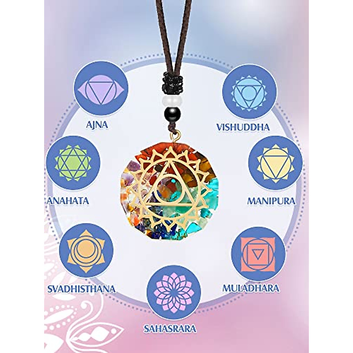 Batiyeer 10 Pieces Chakra Necklace Orgonite Necklace Crystal Pendant Necklace Spiral Chakra Healing Energy Necklace Adjustable Reversible Pendant for Women Men,1.4 Inches (Novelty)