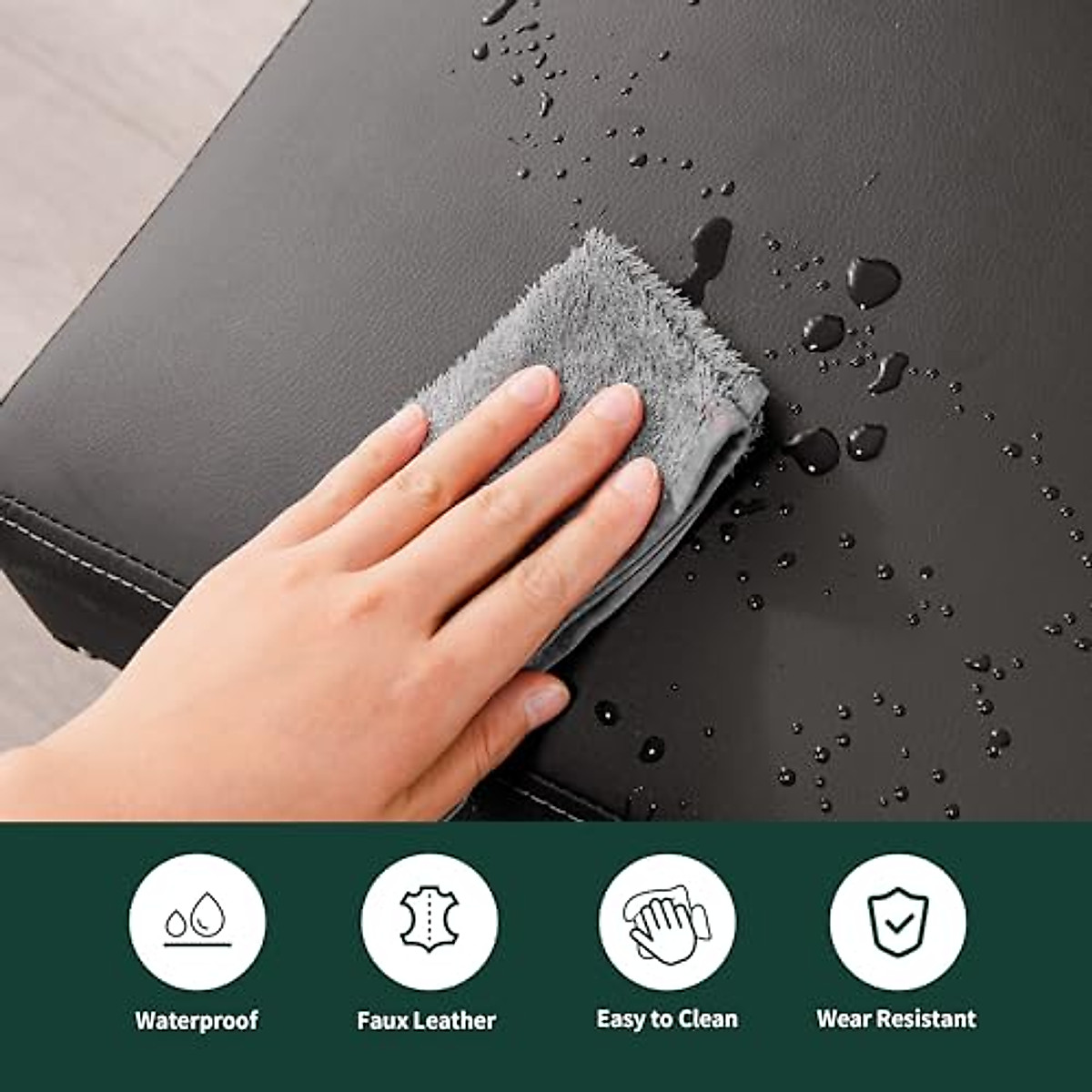 CHUN YI Dining Chairs Set of 2, Upholstered Dining Chair with Nailhead Trim and Wood Legs, Modern Faux Leather Chair for Dining Room, Living Room, Kitchen (Dark Gray)