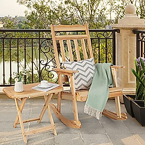 Tangkula 2 Pieces Patio Rocking Chair & Table Set, Solid Fir Wood Rocker with Folding Side Table, Indoor Outdoor Rocking Bistro Set for Balcony, Porch, Backyard, Garden, Natural
