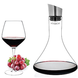 Luxbe - Wine Decanter 54-ounce with Aerator Pourer Lid - 2 in 1-100% Hand Blown Lead-free Crystal Glass, Red Wine Carafe - Descanter with Stainless Steel Lid-Aerator, Filter, Pourer