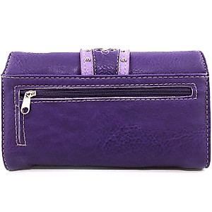 Zelris Western Floral Blossom Buckle Women Crossbody Wrist Trifold Wallet (Purple)