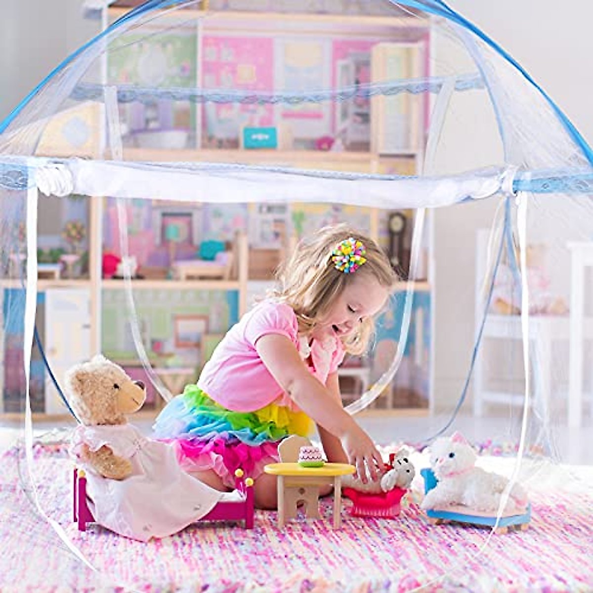 Tatuo Mosquito Net for Bed Portable Folding Net Bed with Bottom Pop up Mosquito Net Tent for Indoor and Outdoor Use Mosquito Netting for Adults Trip Camping Travel Home(78.7 x 70.8 x 59 Inch)