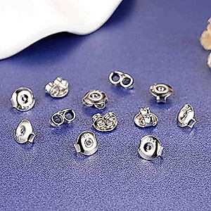 12PCS Real 925 Silver Earring Backs Replacements, 18K White Gold Plated Hypoallergenic Earring Backs for Studs, Secure Ear Locking for Stud Earrings Ear Nut for Posts, 6mm