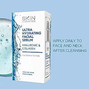 Skin Aesthetics Hyaluronic Acid and Collagen Face Serum - Reduce Wrinkles & Fine Lines, Locks in Moisture & Ultra Hydrating Facial Serum - Cruelty Free Korean Skin Care - All Skin Types - 1.69 Fl. oz