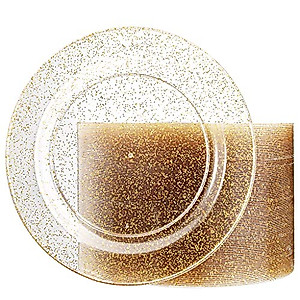 Liacere 100Pieces Gold Plastic Plates-Disposable Gold Glitter Appetizer Plates-7.5inch Premium Plastic Salad/Dessert Plates for Wedding &Parties