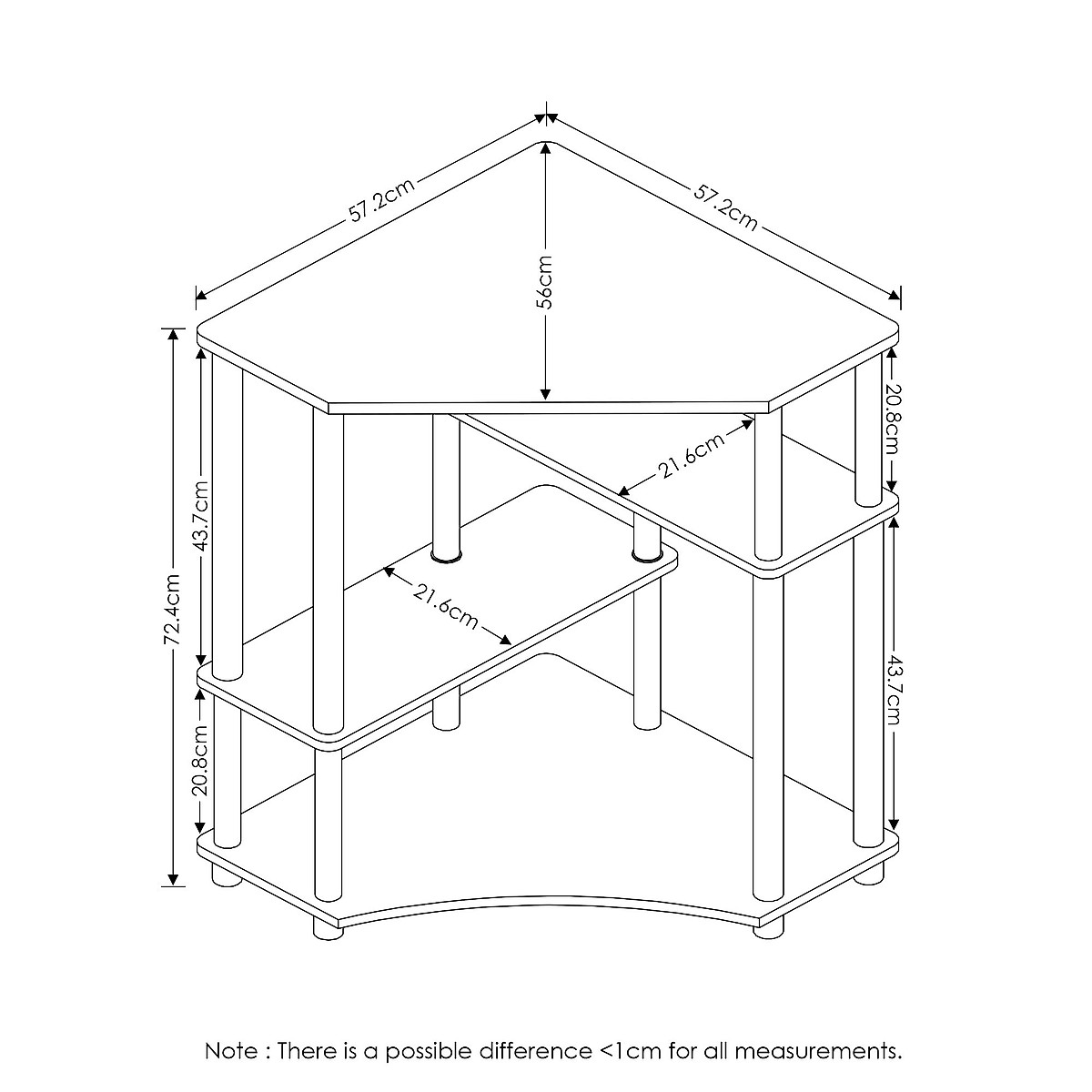 Furinno Turn-N-Tube Space Saving Corner Desk, French Oak Grey/Black Efficient Home Laptop Notebook Computer Desk with Square Shelves, French Oak Grey/Black
