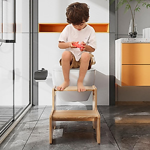 Wooden Step Stool,Two Step Stool for Kids,Toddler Montessori Stool Supports 300 lbs Kids Toddler Stepping Stool for Bathroom Sink/Toilet/Kitchen/Bed,Natural