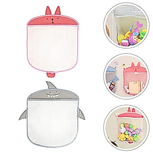 balacoo 2pcs Wall Mounted Storage Bag Cartoon Mesh Bath Toy Organizer Suction Cup Hanging Basket for Kitchen Bathroom Wall Door Closet 42X35CM
