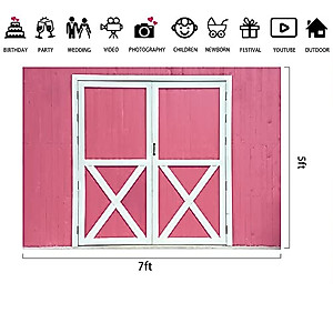 Lofaris Pink Barn Wooden Door Photography Backdrop Vintage Western Farm Background Cowgirl Happy Birthday Baby Shower Newborn Party Decorations Kids Portrait Photo Booth Props 7x5ft