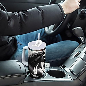 Maunzc 30 oz Tumbler with Handle and Straw, Insulated Stainless Steel Travel Mug with Lid for Coffee, Iced Tea, Water, Gift for Men Women (Horses Running Halftone)