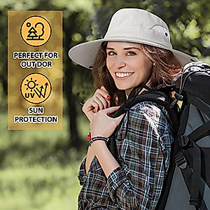 Sun Hats for Women Ponytail UV Protection Fishing Hat Outdoor Wide Brim Beach Hat Foldable Summer Bucket Hat Safari - Neck Gaiter 5*Hair Ties, A-Beige