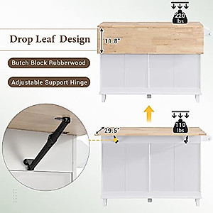 Merax 3 Piece Dining Table Set with Storage Cabinet,Drop Leaf Table with 2 Stools,Wood Kitchen Table and Chair Set Island Cart Trolly Breakfast Bar with Drawers Towel Rack