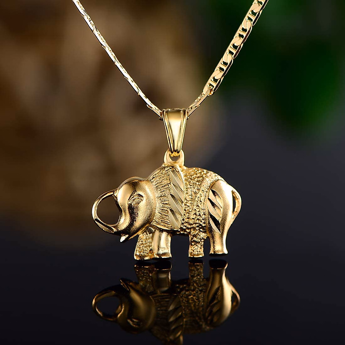 Barzel 18K Gold Plated Elephant Necklace with Flat Marina Chain – Made in Brazil (24.00)