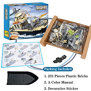 BRICK STORY Military Coast Guard Battleship Building Toy Navy Warship Boat Building Blocks Amy Toys Model Ship for Kids Boys Aged 6-12 (231 pcs)