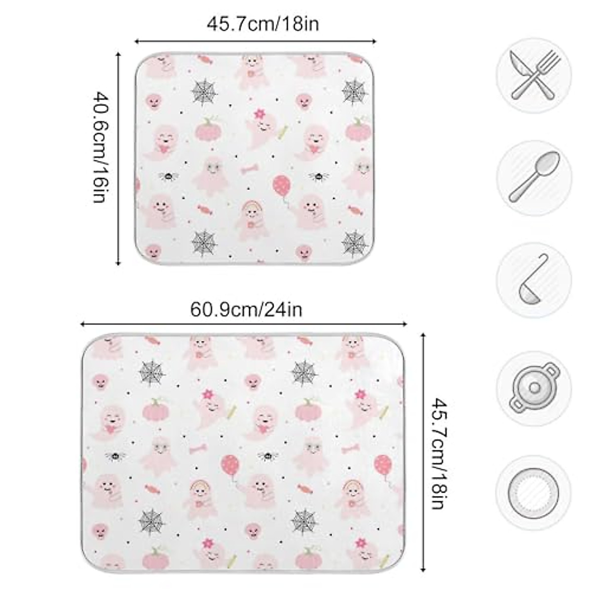 Cute Pink Ghosts Webs Pumpkins Spiders Skulls Drying Dish Mat Dish Mat Drying 18 X 24 Dish Drainer Mat For Kitchen Counter Dry Matt Air Fryer Heat Resistant Mat Dish Drying Mat Xl Microfiber