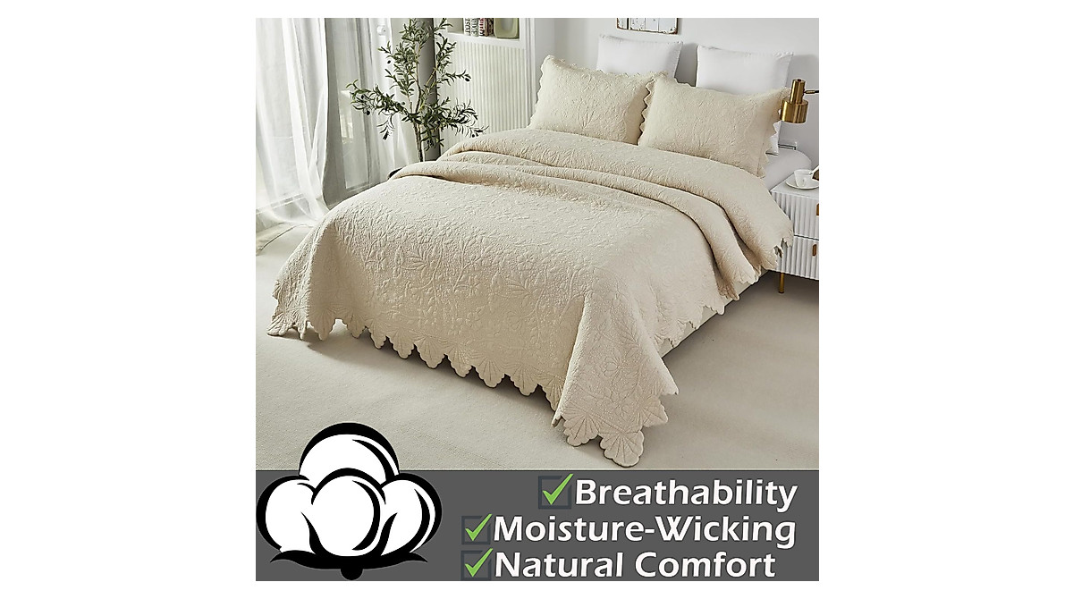 Brandream Beige Quilts: Luxury 3-Piece Bedding Set