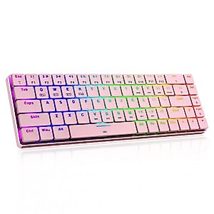 chuangquan CQ009 Mechanical Wireless/Wired Gaming Keyboard Bluetooth 5.0 RGB Backlit Red Switch Compact 69 Keys Compatible with PC, Laptop and Smartphone (Pink)