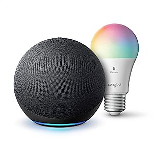 Echo (4th Gen) | Charcoal with Sengled Bluetooth Color bulb | Alexa smart home starter kit
