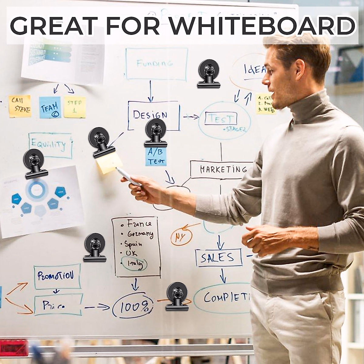 WUDIME 20 Pack Magnetic Clips Fridge Magnets Refrigerator Magnets, Black Magnet Clips for Whiteboard, Clip Magnets for Photo Displays, Home, Office,Classroom