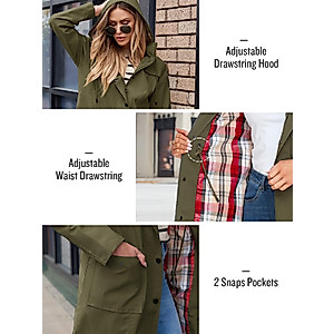 SaphiRose Women's Waterproof Rain Jacket Lightweight Raincoat Hooded Windbreaker Trench Coat (Army Green,XX-Large)