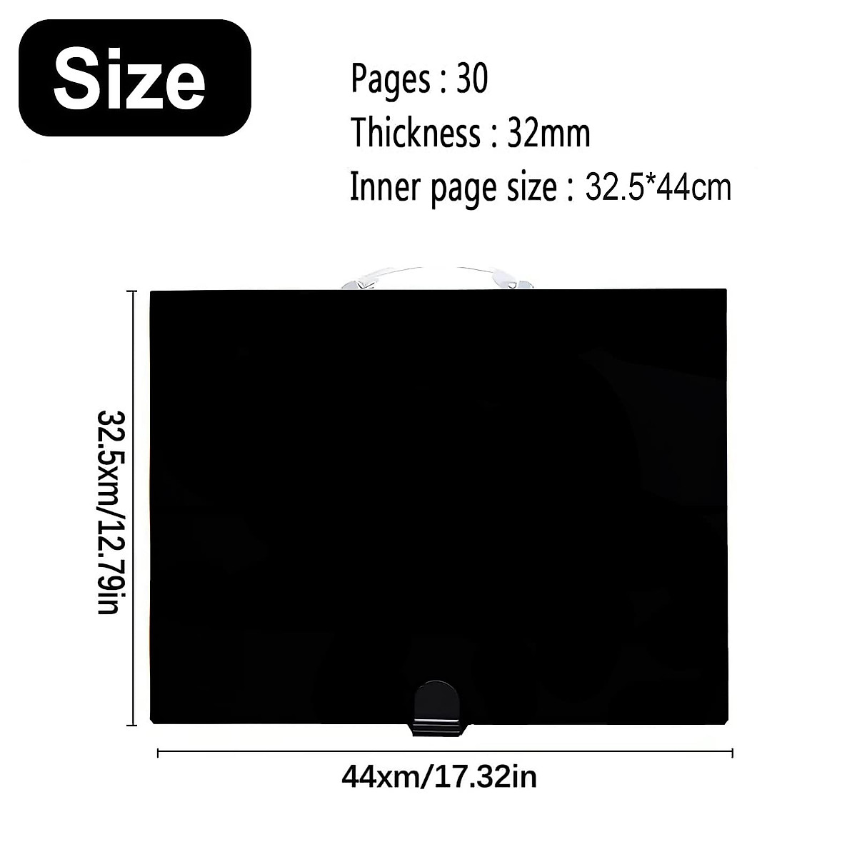 A3 Diamond Painting Storage Book, Diamond Art Portfolio Folder with 30 Pags Clear Pocket Slevees Protectors, A3 Storage Book with Handle, Large Artwork Report Sheet Letter Poster Storage Bag (Black)