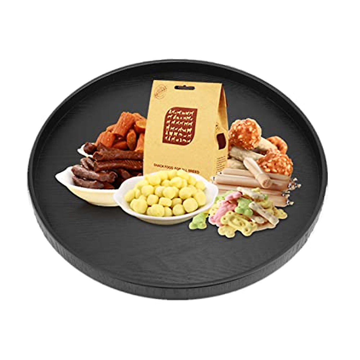 Wood Serving Tray, Black Round Serving Tray Wooden Serving Tray Wood Round Serving Dishes, Trays & Platters 14.7*14.7 Inch