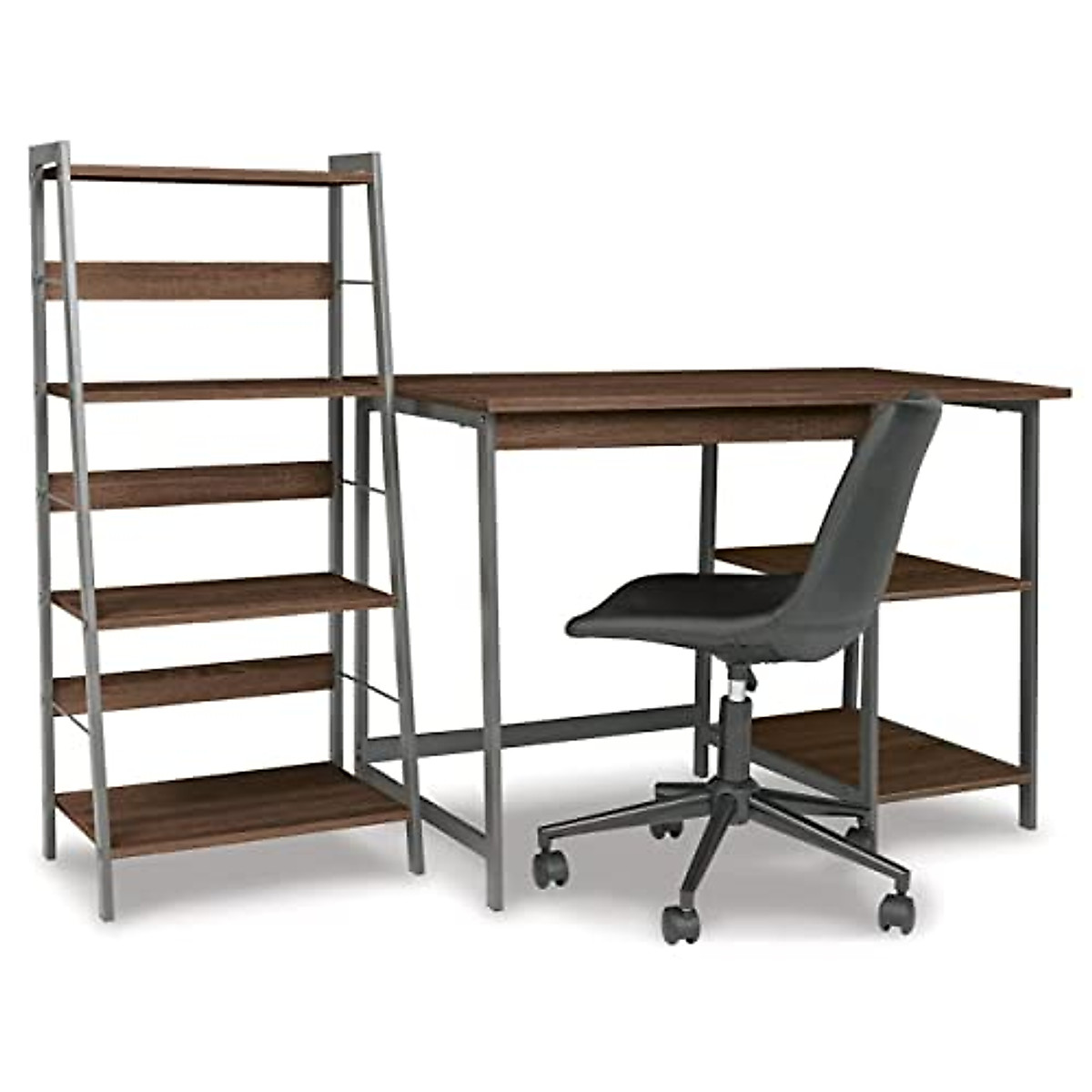 Signature Design by Ashley Soho Urban Industrial 43" Home Office Desk with 4 Shelf Bookcase, Dark Brown