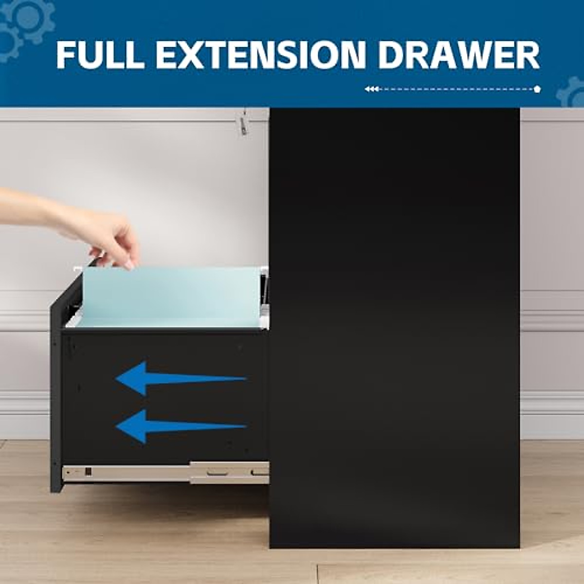 PEUKC 3-Drawer Metal File Cabinet, Lateral Vertical Filing Cabinets for Home Office, Locking File Cabinet with Storage Shelves, Legal/Letter/A4 Size Office File Cabinet,(Black, Assemble Required)